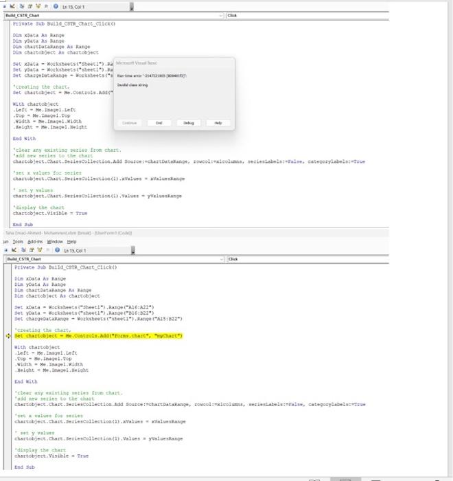 i have an error in the VBA coding " invalid class | Chegg.com