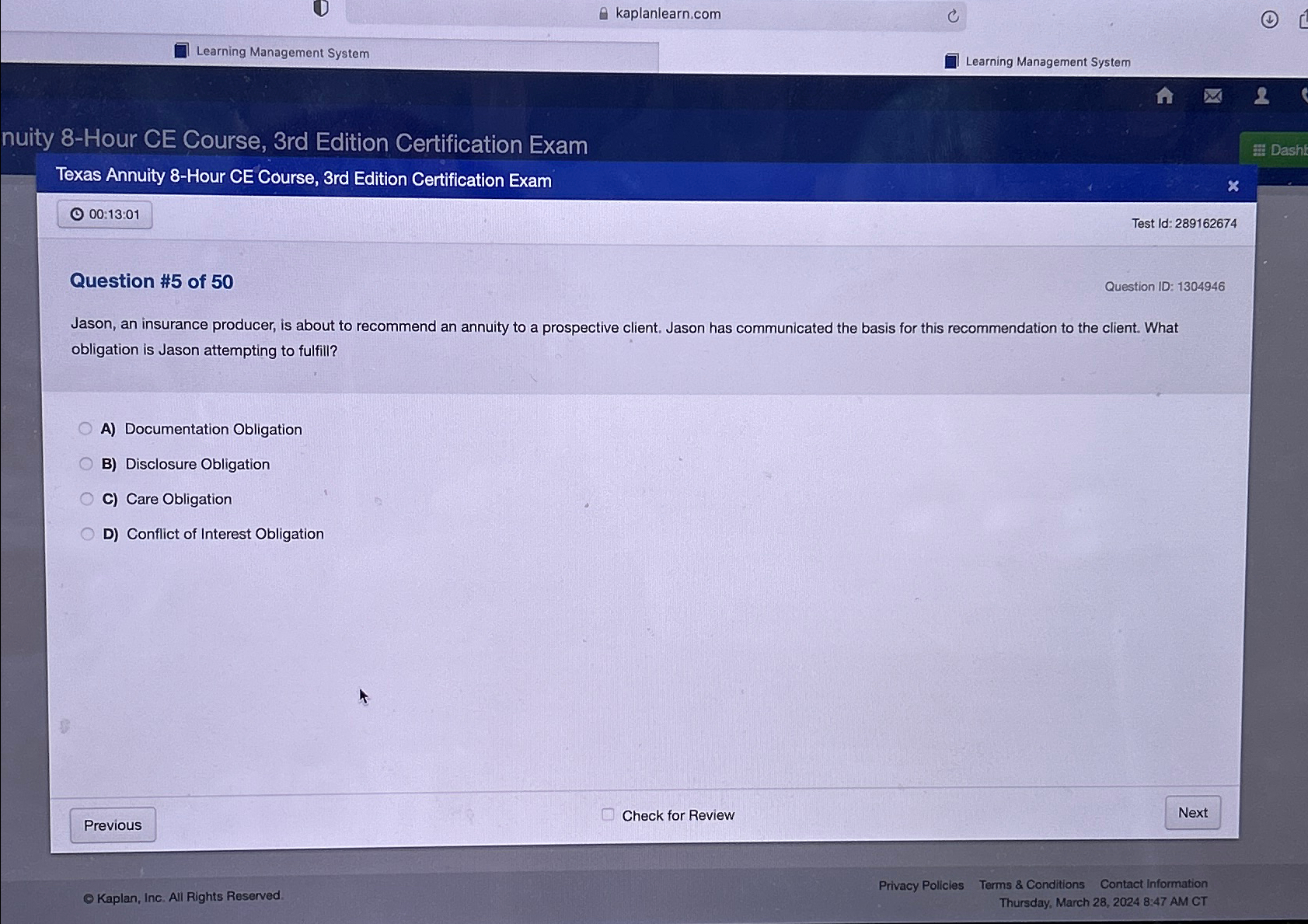 Solved kaplanlearn.comLearning Management SystemLearning | Chegg.com