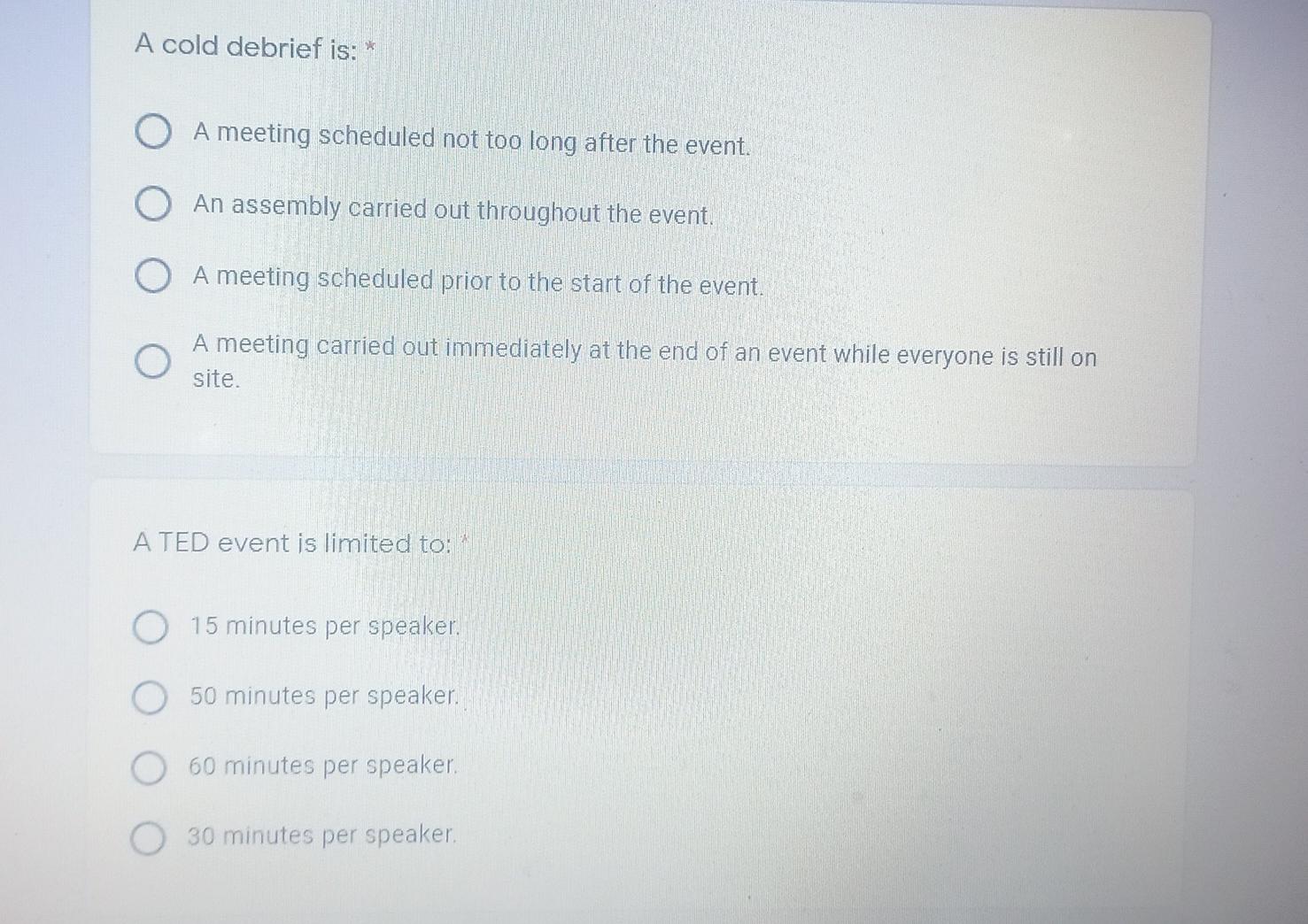 Solved A cold debrief is: * A meeting scheduled not too long | Chegg.com