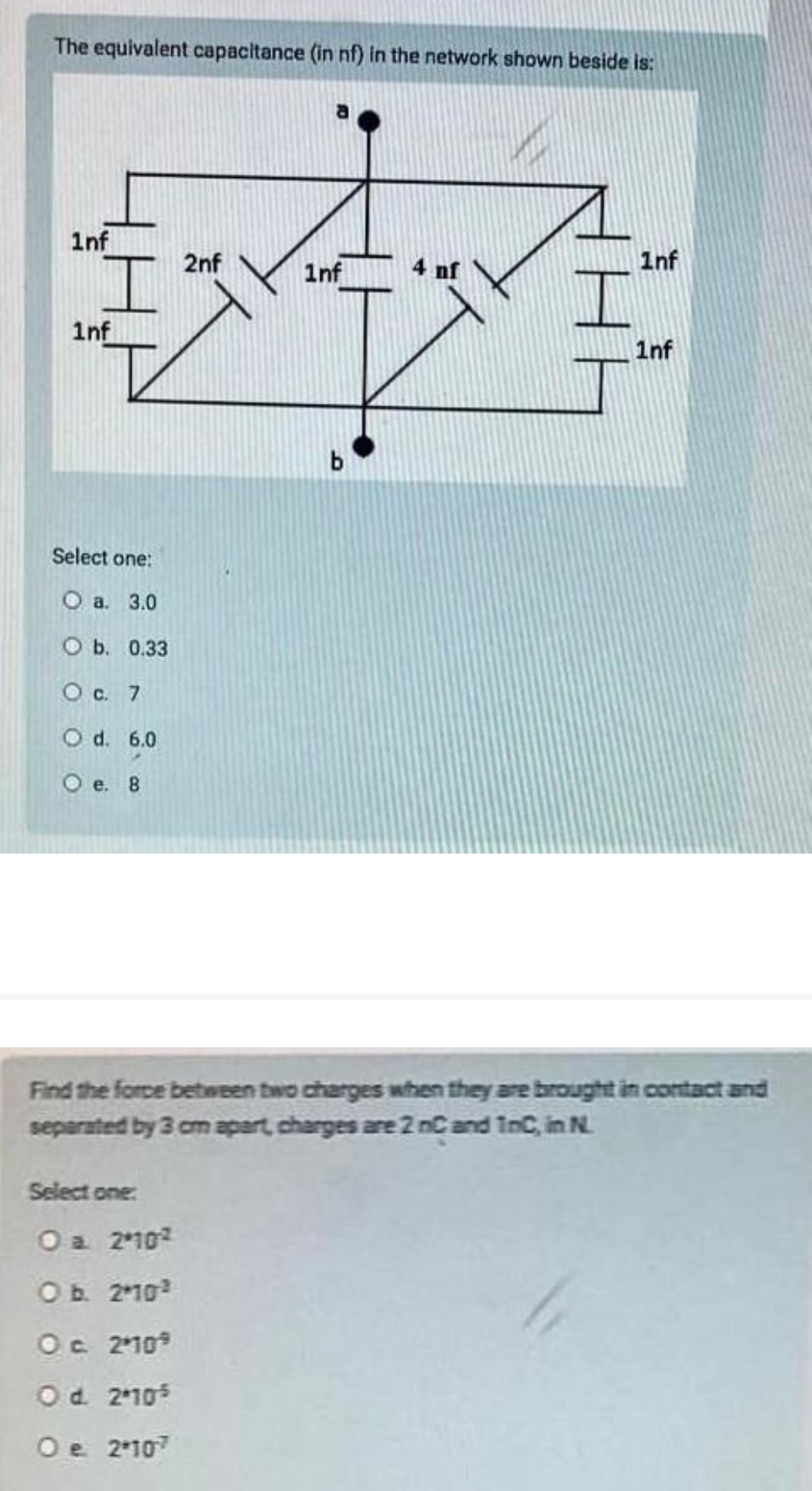 Solved The equivalent capacitance (in nf) ﻿in the network | Chegg.com