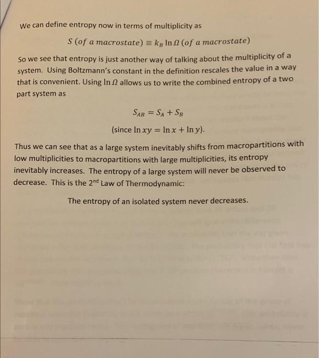 Solved Exercise in Statistical Mechanics Part 2 The concepts | Chegg.com