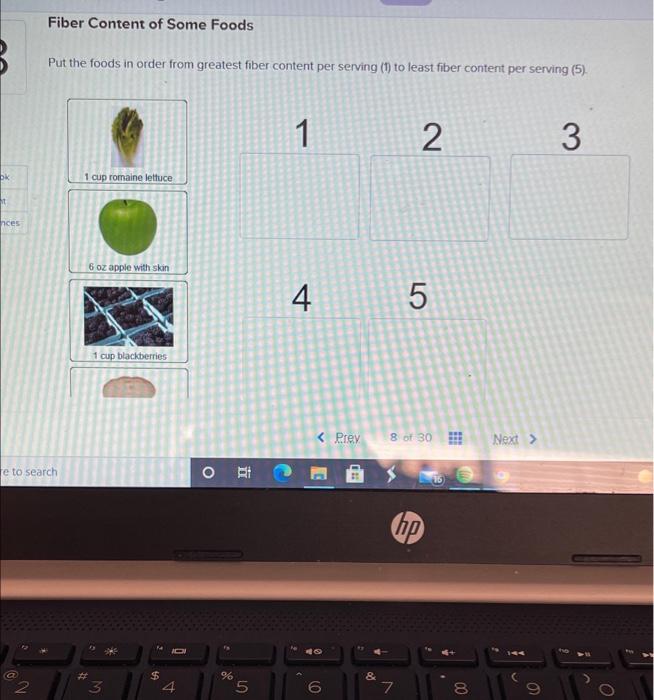 Solved Fiber Content of Some Foods Put the foods in order | Chegg.com