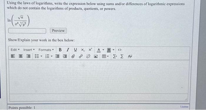 Solved Using the laws of logarithms, write the expression | Chegg.com
