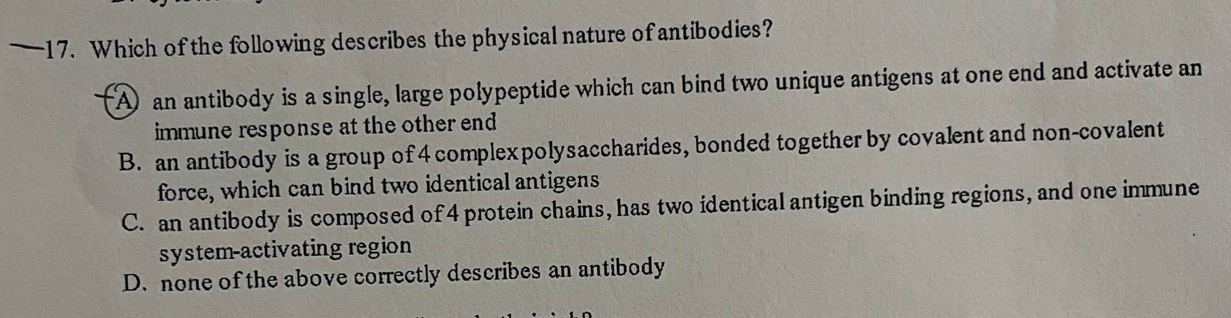 Solved -17. ﻿Which of the following describes the physical | Chegg.com