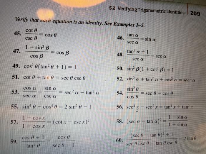 Solved 5.2 Verifying Trigonometric Identities | 209 Verify | Chegg.com