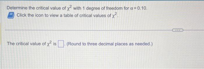 Solved Determine the critical value of χ2 with 1 degree of | Chegg.com