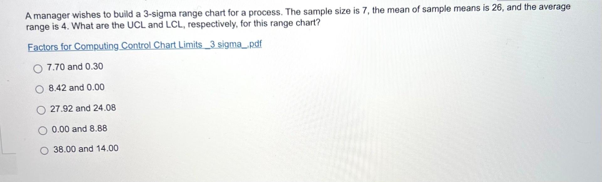 Solved A manager wishes to build a 3-sigma range chart for a | Chegg.com