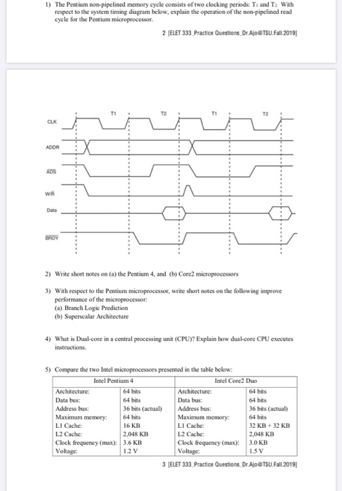 Solved 1) The Pentium non-pipelined memory cycle consists of | Chegg.com