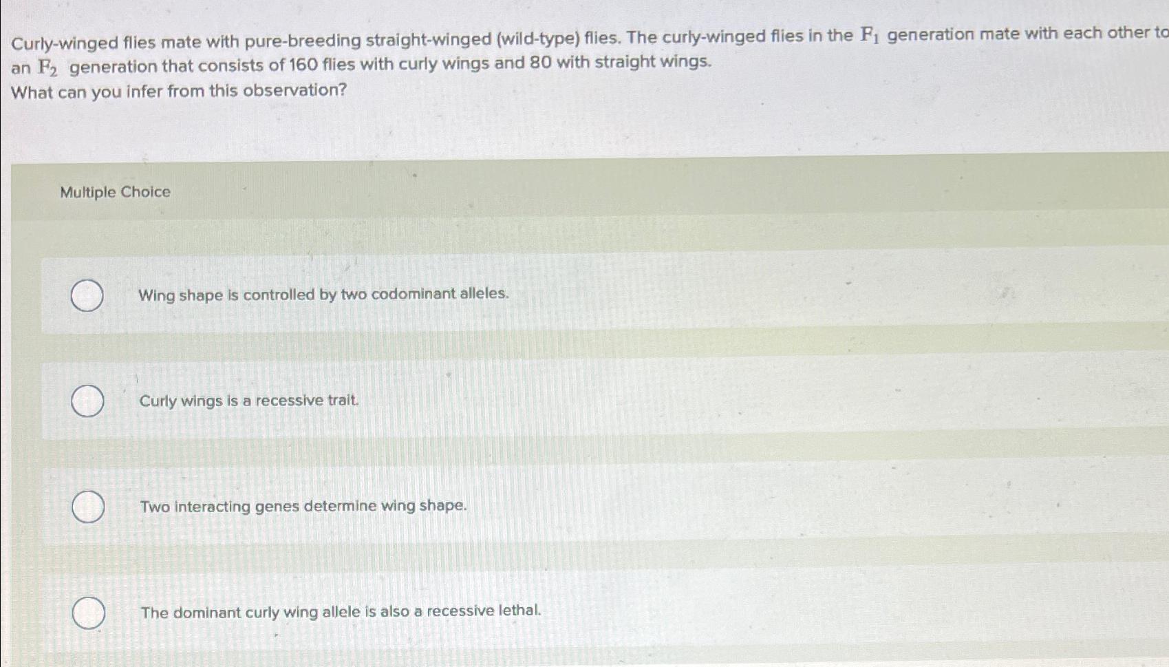 Solved Curly-winged flies mate with pure-breeding | Chegg.com