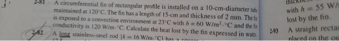 Solved 81 A circumferential fin of rectangular profile is | Chegg.com