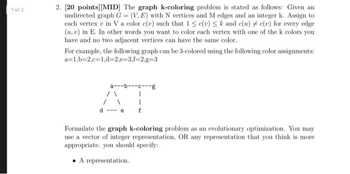 2. [20 points][MID ] The graph k-coloring problem is | Chegg.com