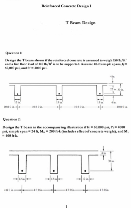 Solved Reinforced Concrete Design I T Beam Design Question | Chegg.com