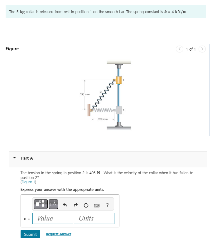 Solved The 5-kg ﻿collar is released from rest in position 1 | Chegg.com