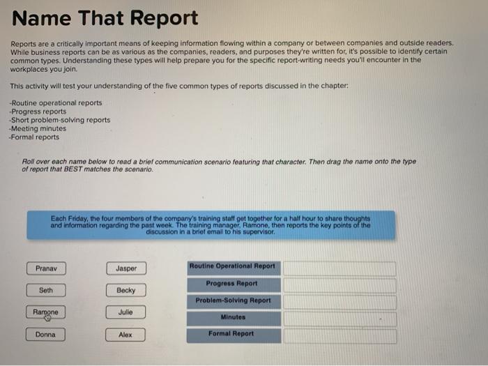 Solved Name That Report Reports are a critically important | Chegg.com