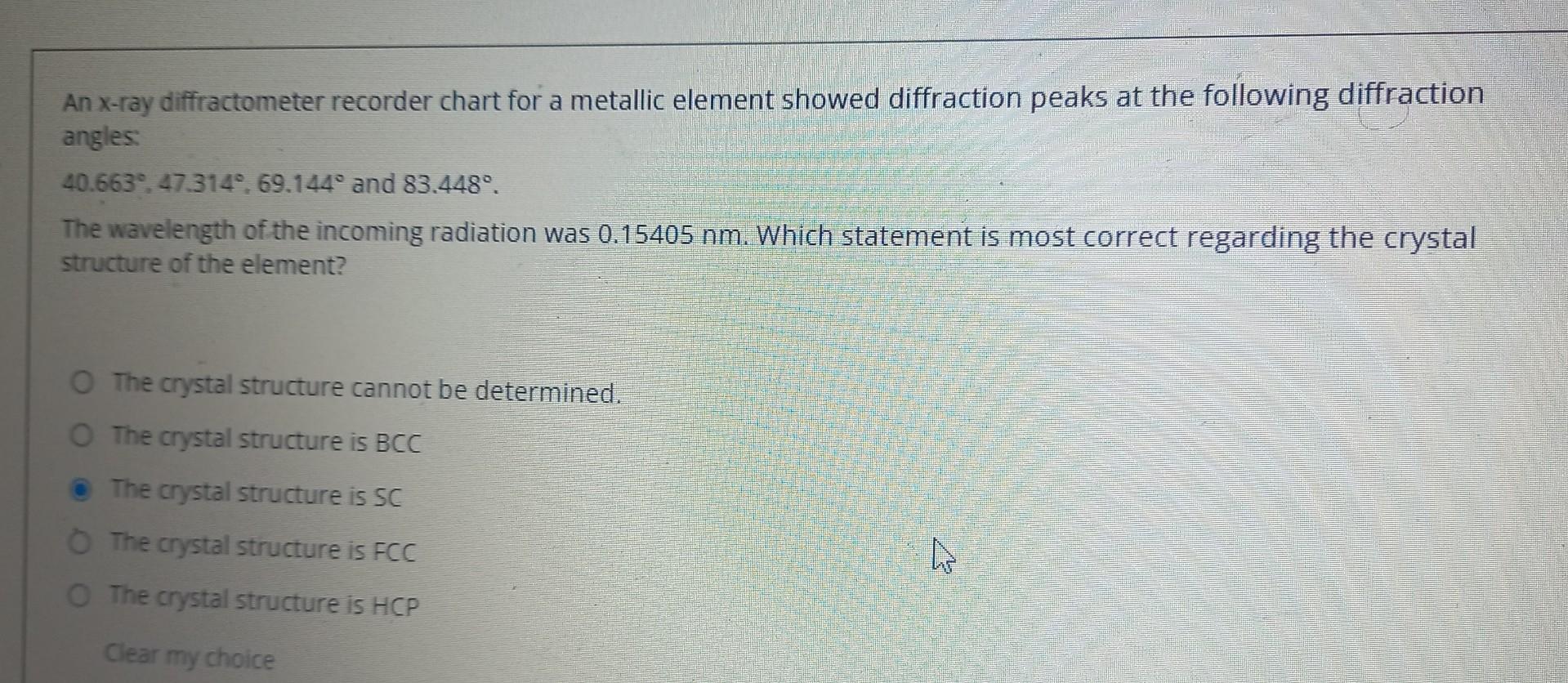 Solved An x-ray diffractometer recorder chart for a metallic | Chegg.com