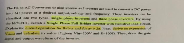 Solved The DC to AC Converters or also known as Inverters | Chegg.com