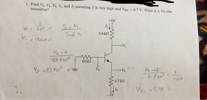 Solved 1. Find Vi, V2, V3, 11, and I, assuming B is very | Chegg.com