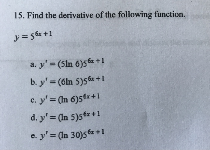 Solved 15. Find the derivative of the following function. | Chegg.com