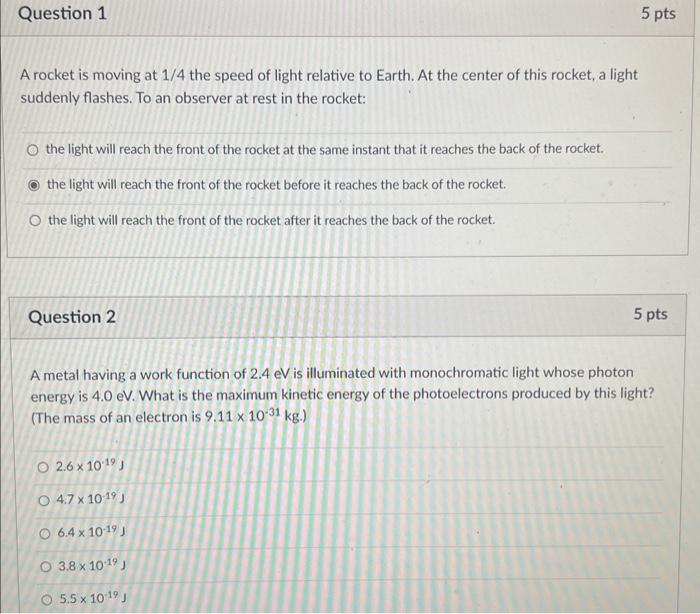 Solved A rocket is moving at 1/4 the speed of light relative | Chegg.com