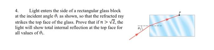 Solved 4. Light enters the side of a rectangular glass block | Chegg.com