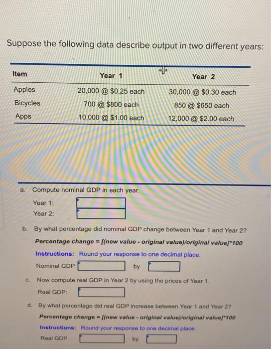 Solved Suppose the following data describe output in two | Chegg.com