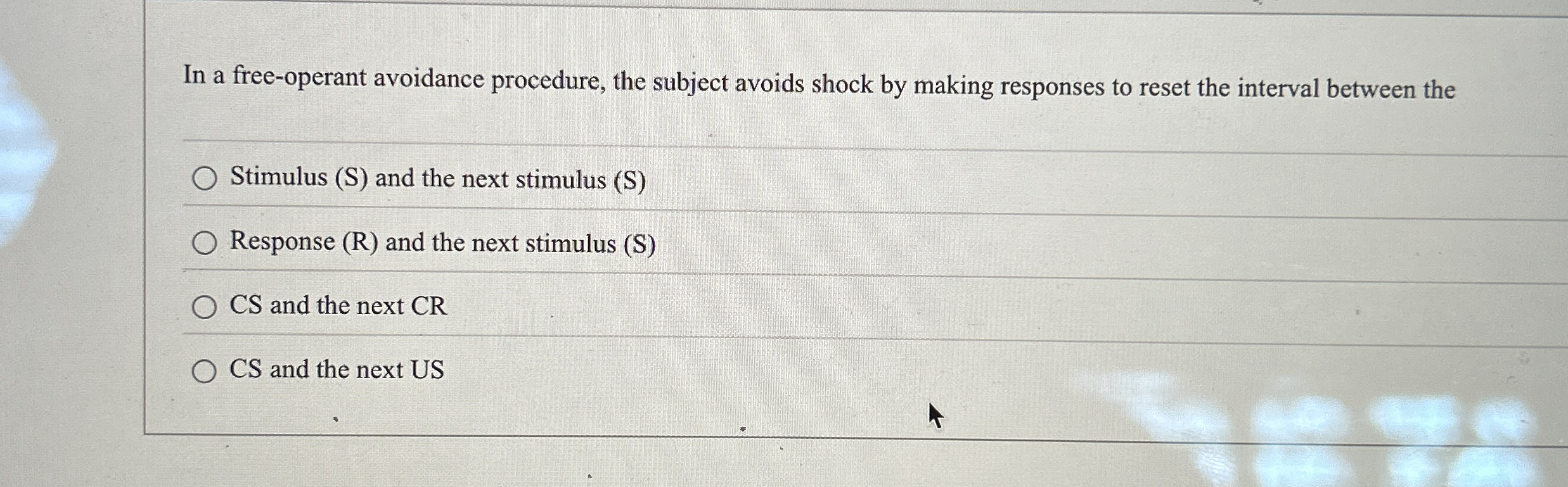 Solved In a free-operant avoidance procedure, the subject | Chegg.com