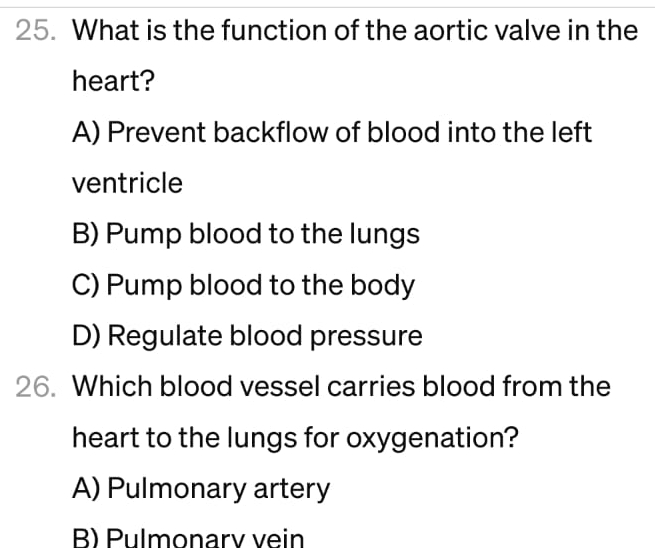 Solved What is the function of the aortic valve in the | Chegg.com