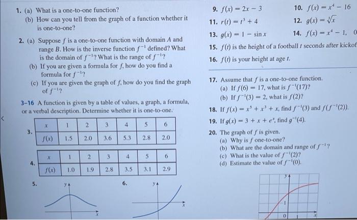 Solved 1. (a) What is a one-to-one function? (b) How can you | Chegg.com