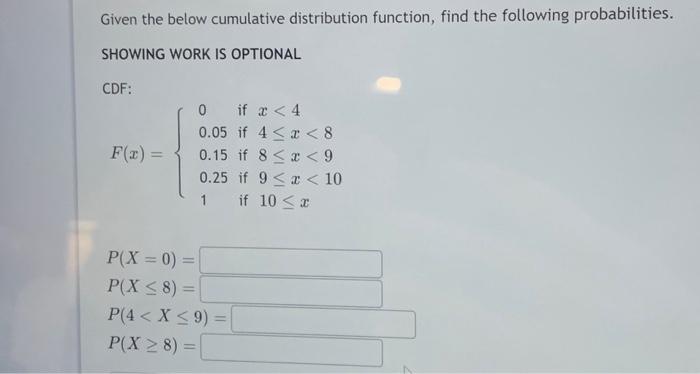 Solved Given the below cumulative distribution function, | Chegg.com