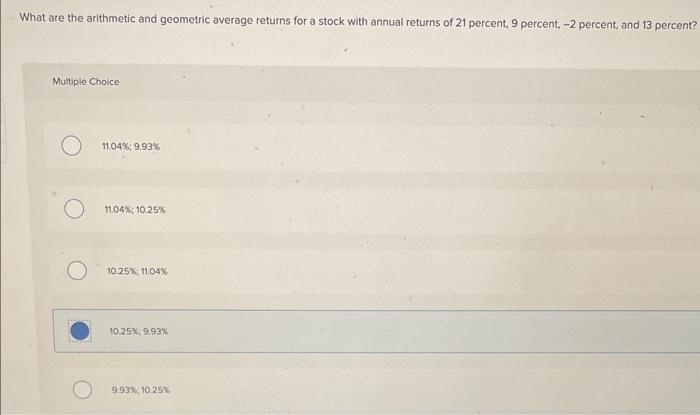 Solved What are the arithmetic and geometric average returns | Chegg.com