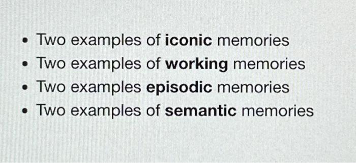 Solved - Two examples of iconic memories - Two examples of | Chegg.com