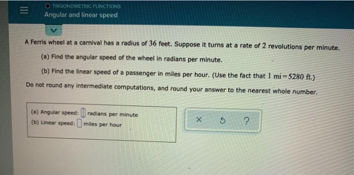 Solved O TRIGONOMETRIC FUNCTIONS Angular and linear speed A | Chegg.com