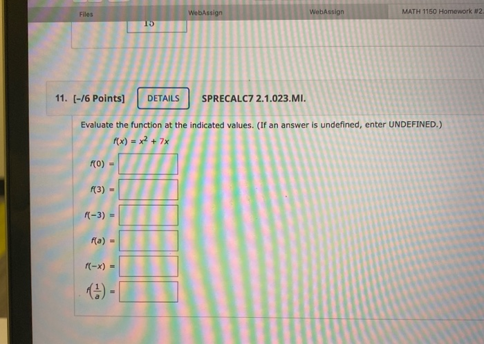 Solved Files WebAssign WebAssign MATH 1150 Homework #2 15 | Chegg.com