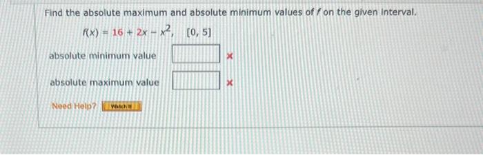 Solved Find the absolute maximum and absolute minimum values | Chegg.com
