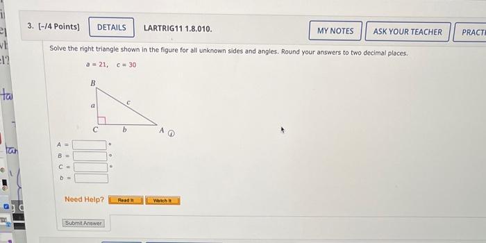 Solved a=21,c=30 | Chegg.com