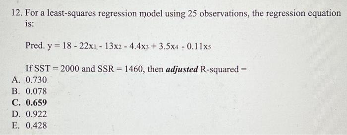 Solved 12. For a least-squares regression model using 25 | Chegg.com