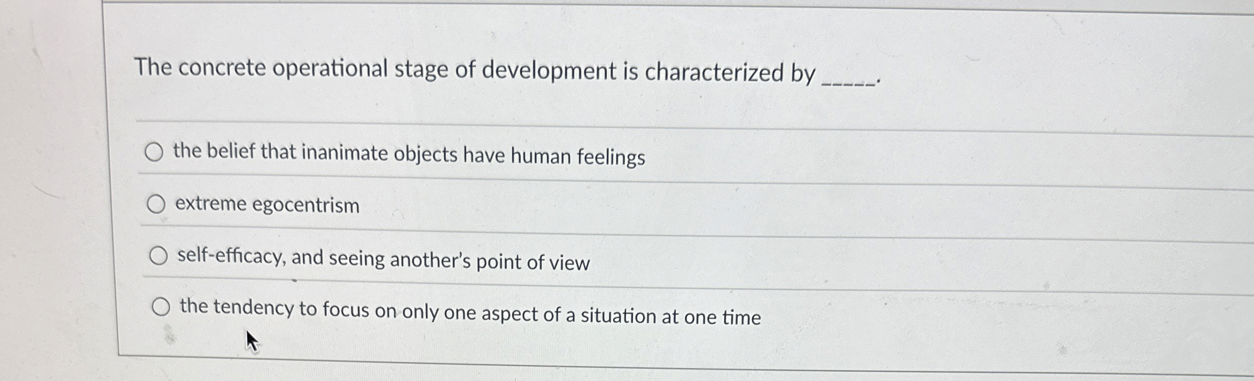 Solved The concrete operational stage of development is | Chegg.com