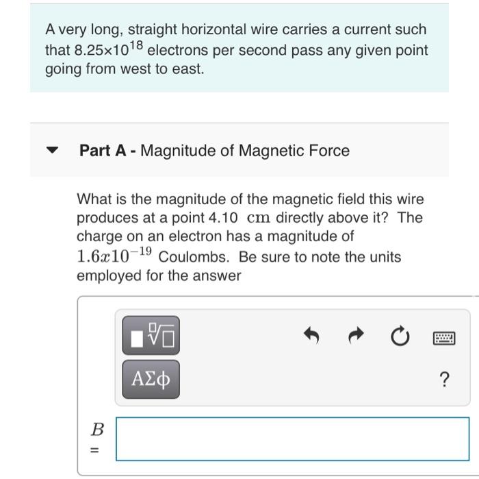 Solved A very long, straight horizontal wire carries a | Chegg.com