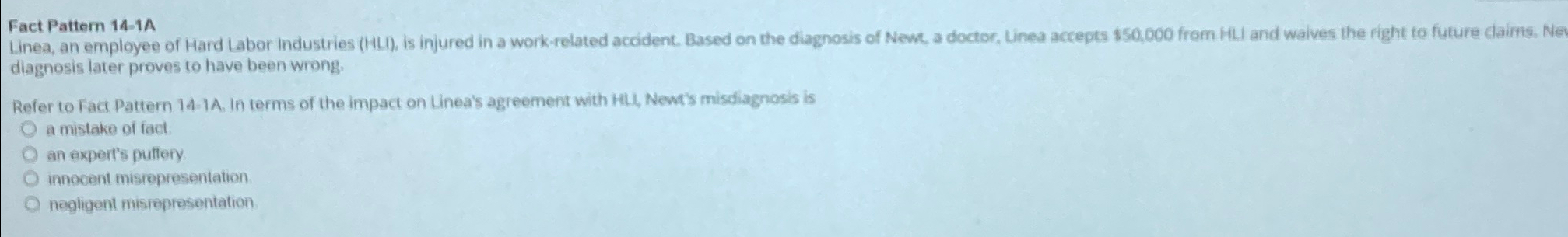 Solved Fact Pattern 14-1 ﻿A diagnosis later proves to have | Chegg.com