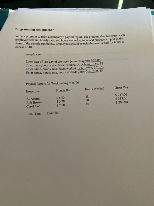 Solved Programming Assignment 5 write a program to print a | Chegg.com