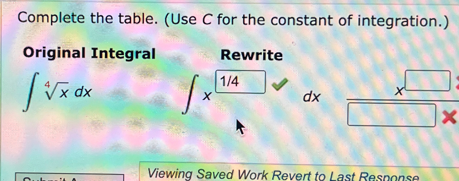 Solved Complete the table. (Use C ﻿for the constant of | Chegg.com