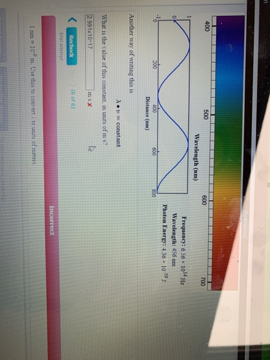 Solved 400 500 600 700 Wavelength (nm) Frequency: 6.56 x | Chegg.com