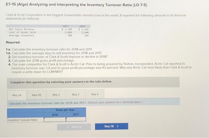 Solved E7-15 (Algo) Analyzing and Interpreting the Inventory | Chegg.com