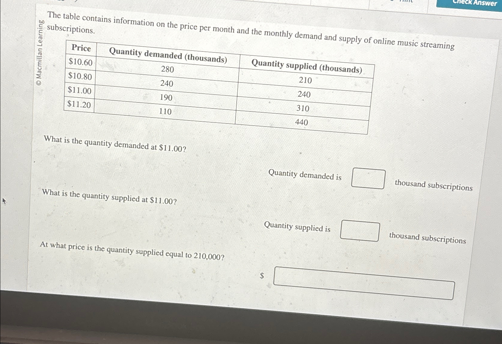 Solved The table contains information on the price per month | Chegg.com