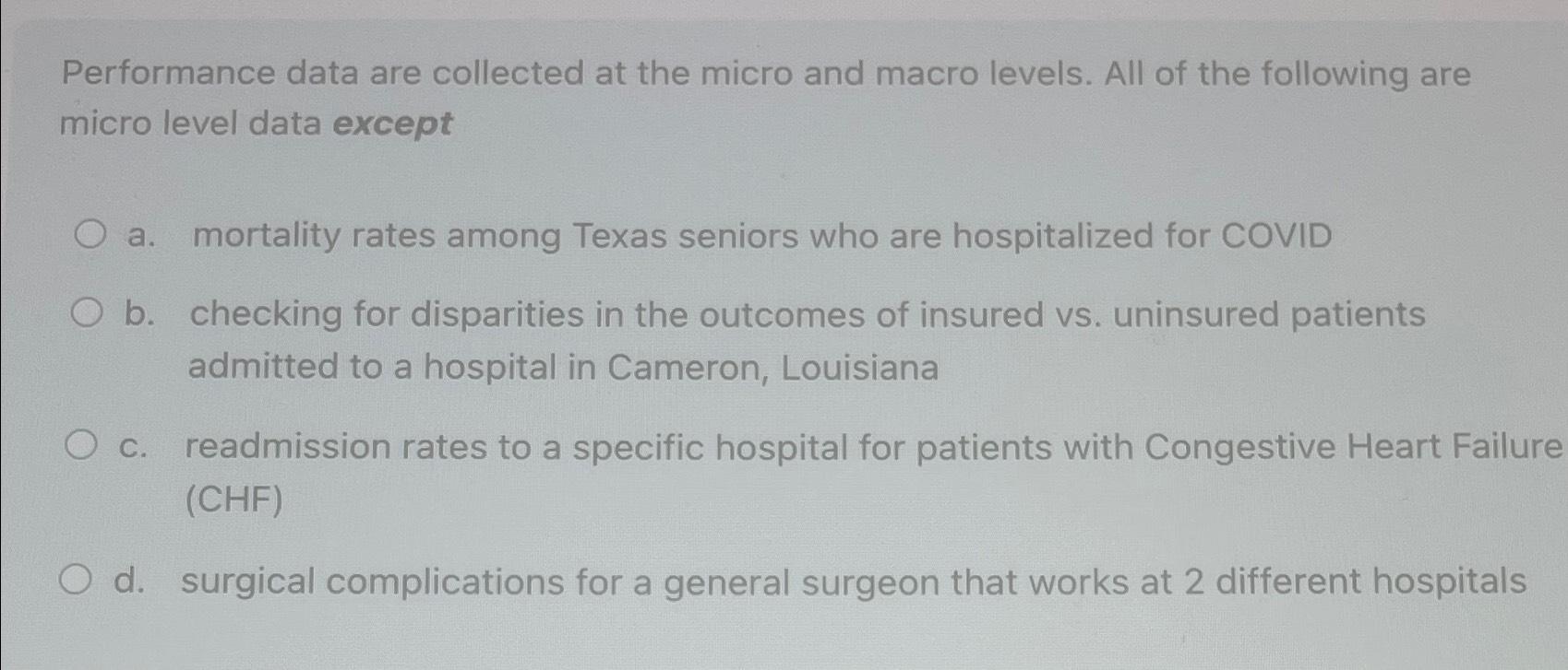 Solved Performance data are collected at the micro and macro | Chegg.com