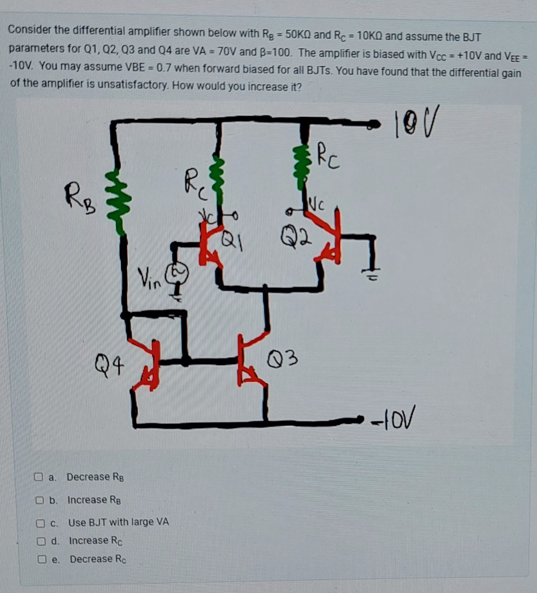 Solved Consider the differential amplifier shown below with | Chegg.com