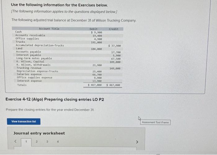 Solved Use the following information for the Exercises | Chegg.com