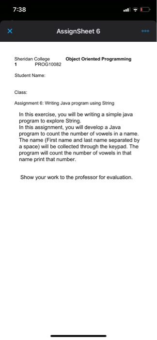 Solved 7:38 AssignSheet 6 Sheridan College PROG10082 Object | Chegg.com