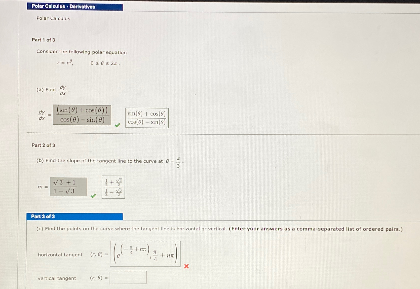Solved Polar Calculus - ﻿DerivalivesPolar CalculusPart 1 ﻿of | Chegg.com