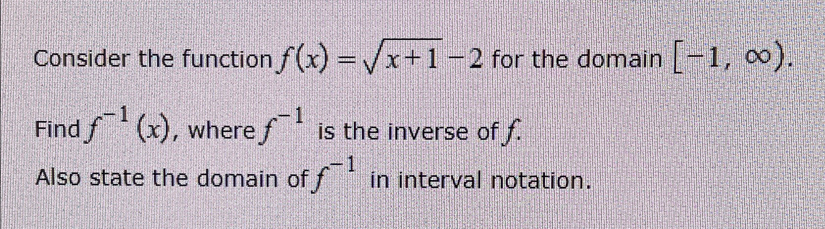 Solved Consider the function f(x)=x+12-2 ﻿for the domain | Chegg.com